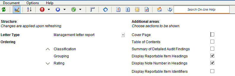 Management Letter Configure Options
