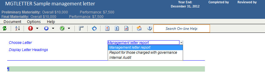 Creating and Configuring the Management Letter Report