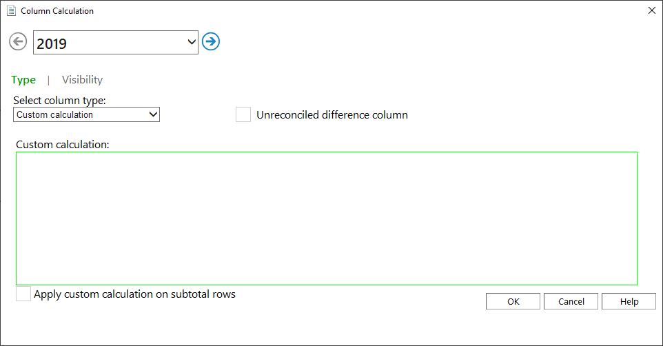 Financial Statements - Column Calculation dialog