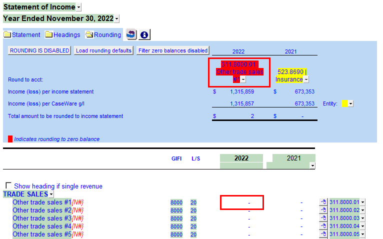 Income Statement Rounding Options